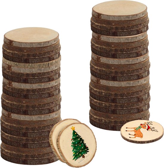 50 Natuurlijke Houten Schijven voor Knutselen en Decoratie ...