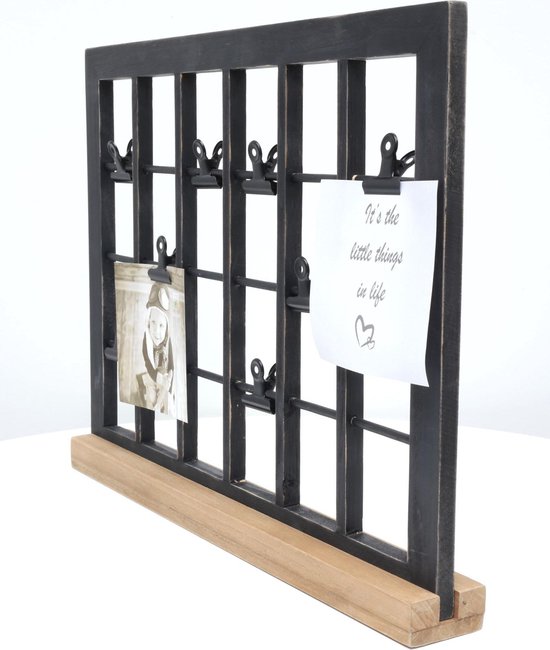 Multi fotokader in zwart met clips en met houten staander | bol.com
