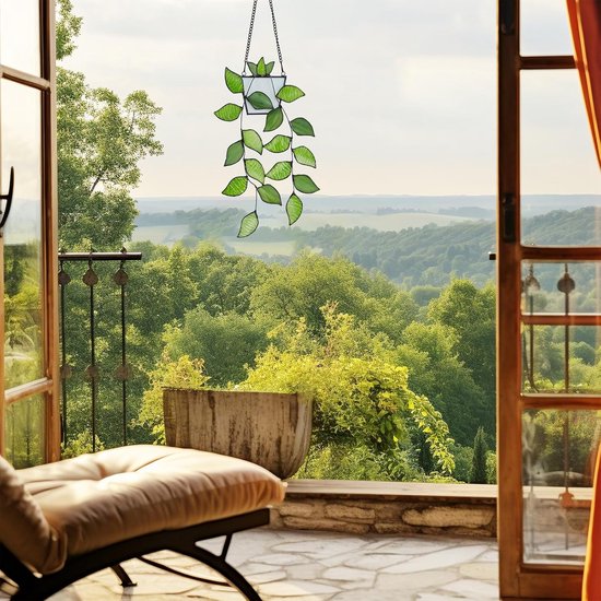 Decoratieve Glas-in-Lood Plant voor het Raam - Kunstzinnige Raamhanger ...