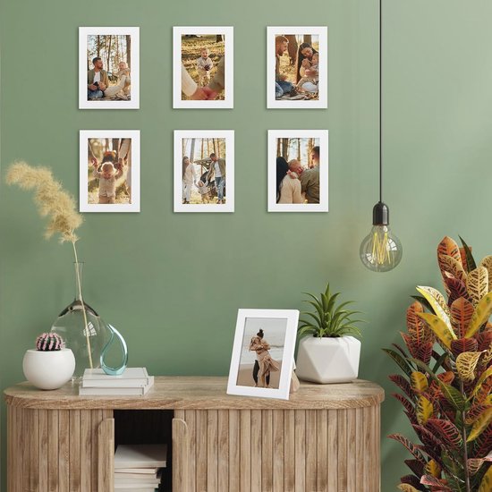Set van 12 fotolijsten 10x15 - Witte houtnerf collage voor wand en ...