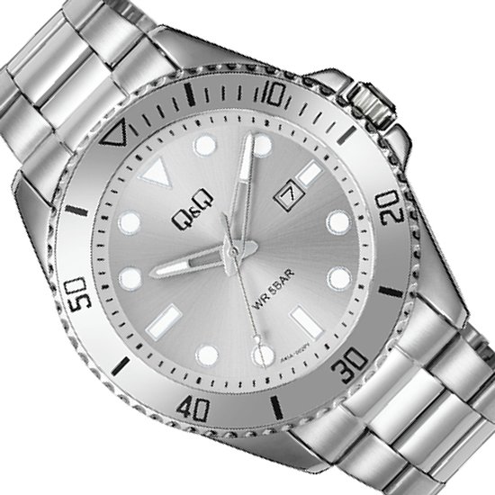 Q&Q-Herenhorloge-model a41a-002-zilverkleurig-datum-robuust model 44 mm ...