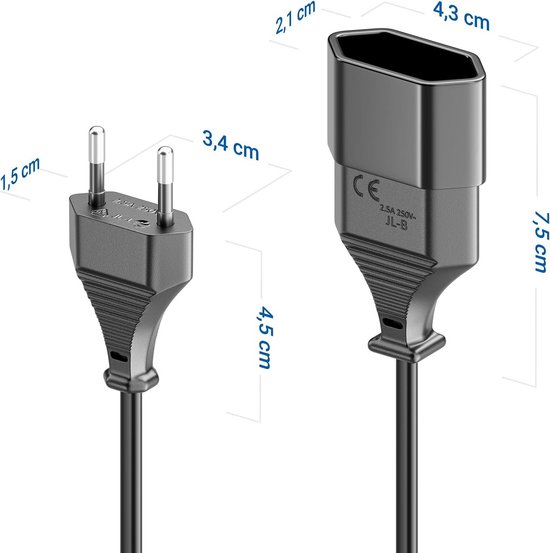 7,5m Stroomkabel Verlengkabel voor TV, PC, Computer, Monitor, Beamer en ...