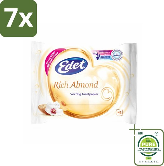 7 x Edet – Vochtig Toiletpapier – Rich Almond - Grootverpakking ...
