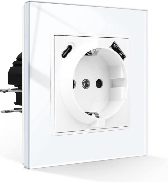 Schuko stopcontact met USB-aansluiting, type A en C, 2,1 A, inbouw met ...