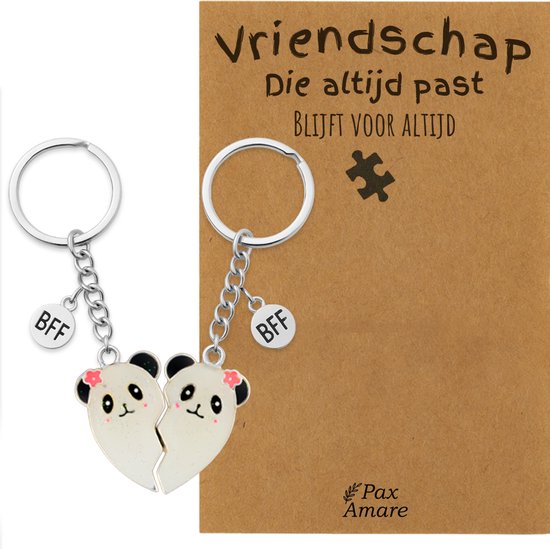 BFF Sleutelhanger voor 2 'Vriendschap die altijd past' - Magnetisch Hartje Panda's -... | bol