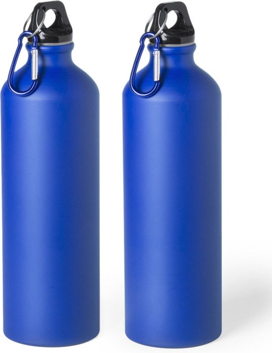 Aluminium waterfles/drinkfles - 2x - blauw - met schroefdop en ...