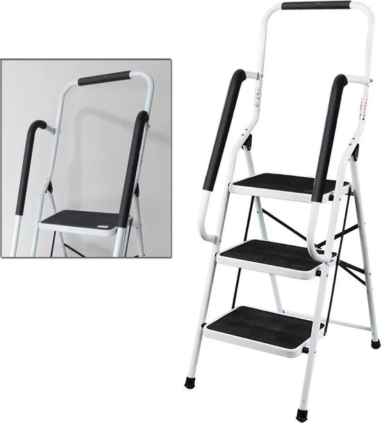 Instinct® Huishoudtrap met Leuning – 3 Treden Opklapladder, Opvouwbaar ...