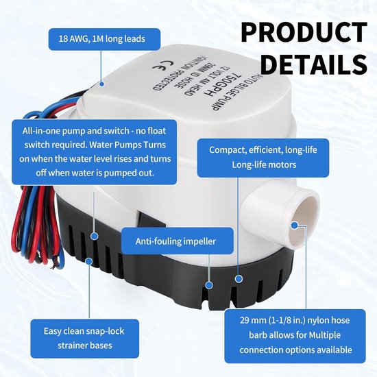 12V Automatische Bilgepomp 750 GPH 47 LPM - Lage Dompelpomp Waterpomp ...