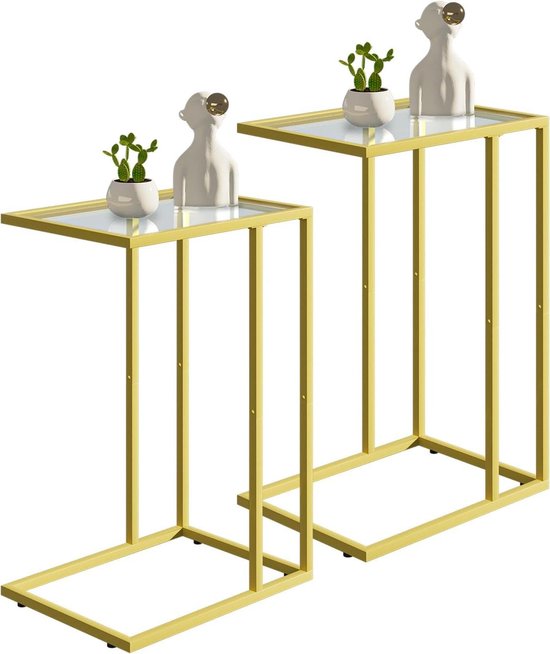 Bijzettafel C-vorm glasmateriaal goudkleurig bank bijzettafel ...