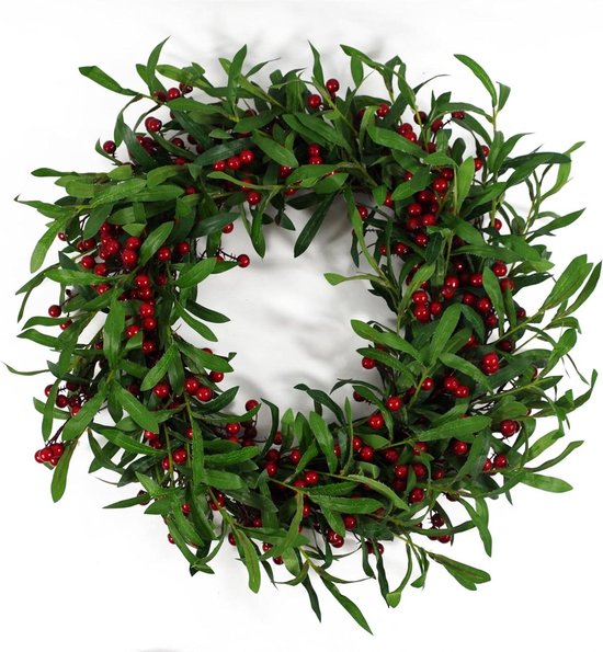 Kunstmatige Kerstslingers Maretak Rode Bessen Krans 60cm - Design UK ...