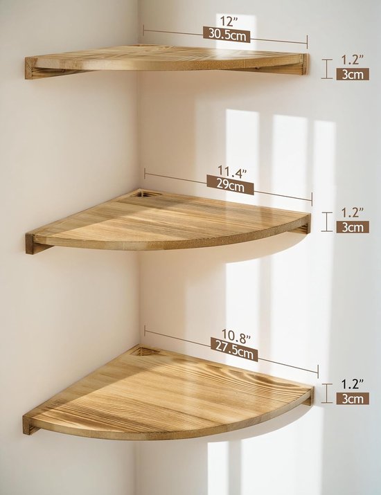 Hoekplank, hangend wandrek, hout, 30 cm, zwevende planken met draadgat ...