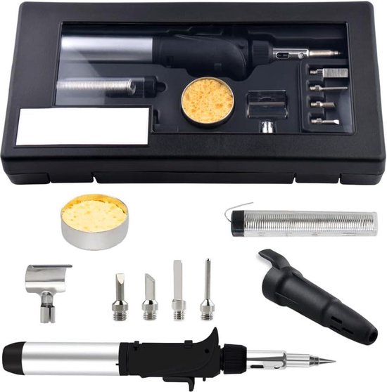 Zelfontbrandende draadloze gas soldeerbout set met 6 punten en tindraad ...
