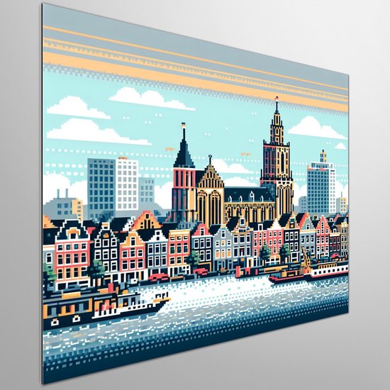 Pixel art groningen schilderij | Stunning Stad opgebouwd uit Pixels ...