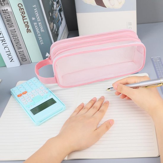 2 Compartiment Etui Clear Mesh Pen Pouch Grid Make-up Cosmetica Tas ...