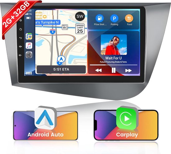 Hikity Android Autoradio met Navigatiesysteem voor Seat Leon 2005-2012, 2 + 32 GB, 9... | bol