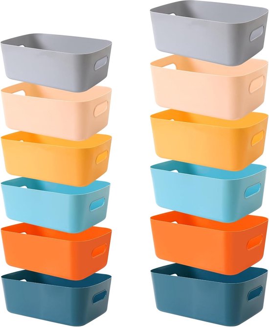 Set van 12 Plastic Opbergdozen, Plastic Opbergmand met Handvatten, 6 ...