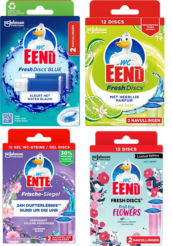 4x WC-Eend - Fresh Disc - Navulverpakking - Lavendel - Lemon - Marine ...