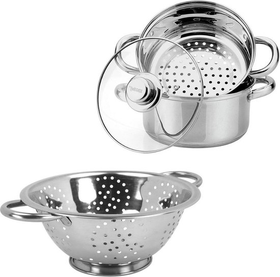 Stoompan 18 cm met vergiet 24 cm - rvs - alle warmtebronnen | bol