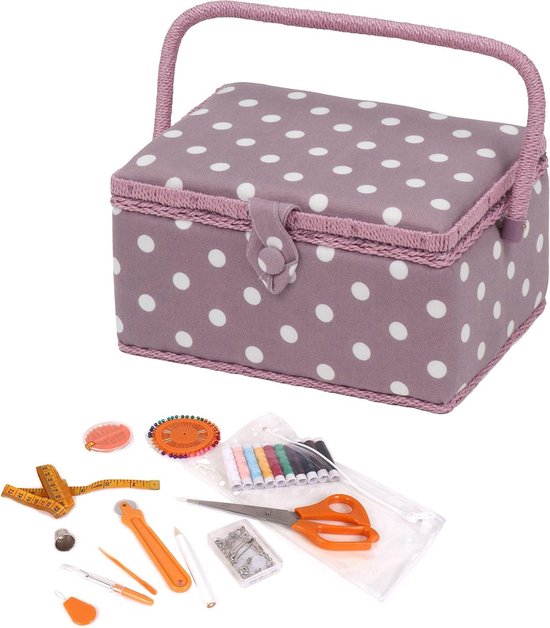 Naaidoos Ambachtelijke Opbergdoos 94-delig Naaiset Mauve Spot Medium ...