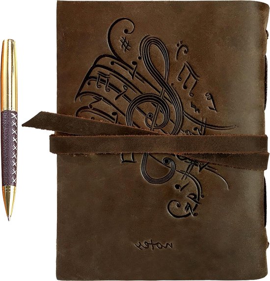 Music Notes Embossed A5 Leather Journal - Handmade, 300 blanco pagina's ...