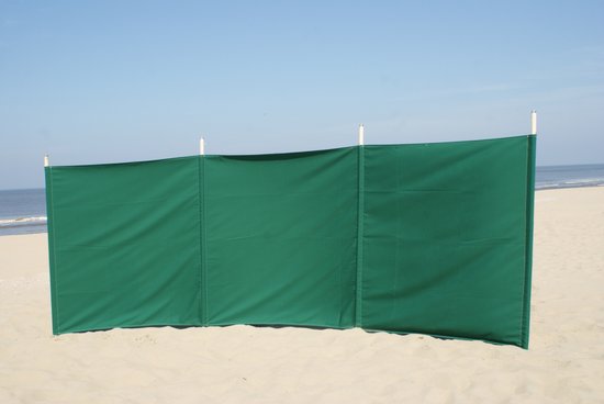 Strand Windscherm 4 meter dralon effen groen met houten stokken | bol