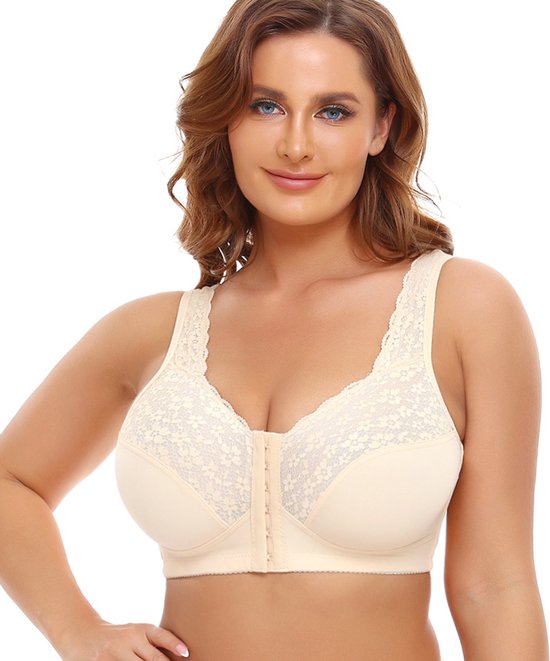 Push up BH dames met voorsluiting - BH met Beugel - Maat S - Beige - Comfort BH -... | bol