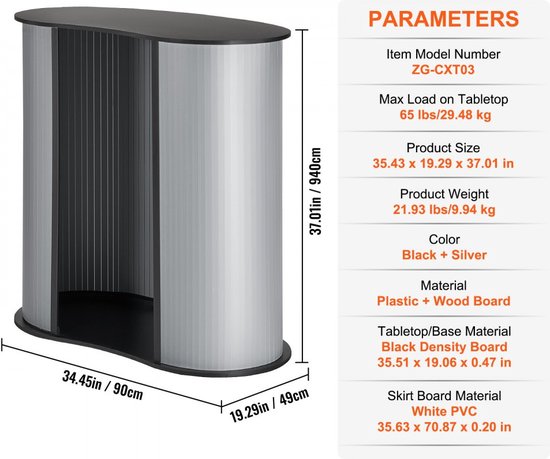 Kibus Draagbare Beurs balie - 90x49x94cm - Grijs - PVC met houten blad ...