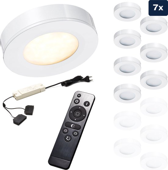 Ledisons Adria - 7 witte LED opbouwspots met afstandsbediening ...