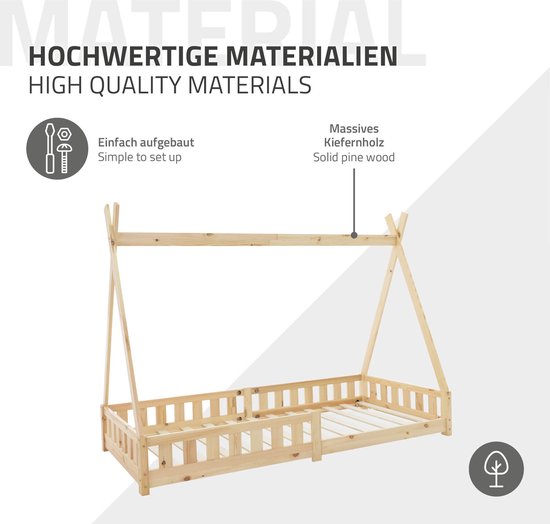 Kinderbed Tipi 90x200 cm van grenenhout incl. matras H-10cm ...