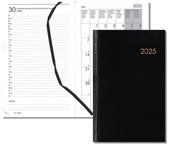 MGPcards - A5 Agenda 2025 - Dagoverzicht - 1 dag op 1 pagina - Zwart - 14,8 x 21 cm | bol
