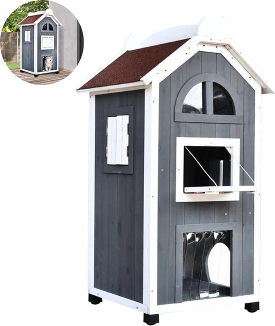 Kattenhuis - Voor buiten - Hok - Kooi - Bench - Ren - 2 verdiepingen ...