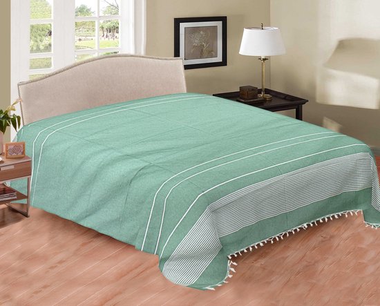 Dunne bedsprei - Zomersprei van katoen/polyester - Groen/blauw ...