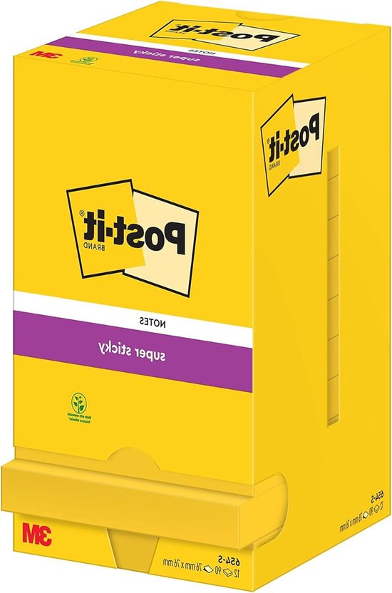 Super Sticky Post-it Notes Ultra Yellow Colour - Pack van 12 Pads - 90 ...