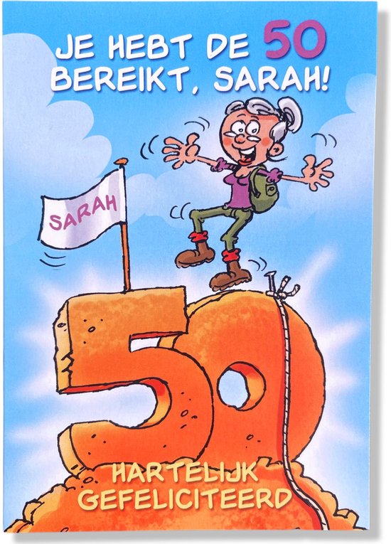 Hoera 50 jaar! Luxe verjaardagskaart Sarah - 12x17cm - Gevouwen ...