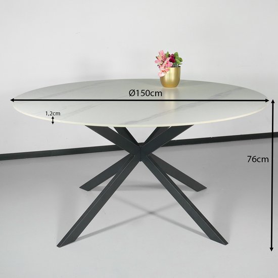 Eettafel rond 150cm Jenna marmerlook wit ronde tafel | bol