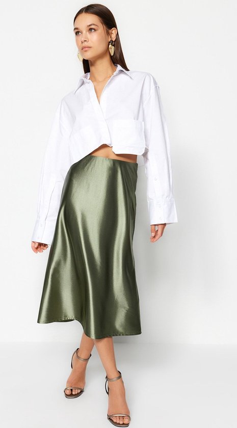 Trendyol Groene Satijnen A-Lijn/Klokvormige Midi Gebreide Rok ...