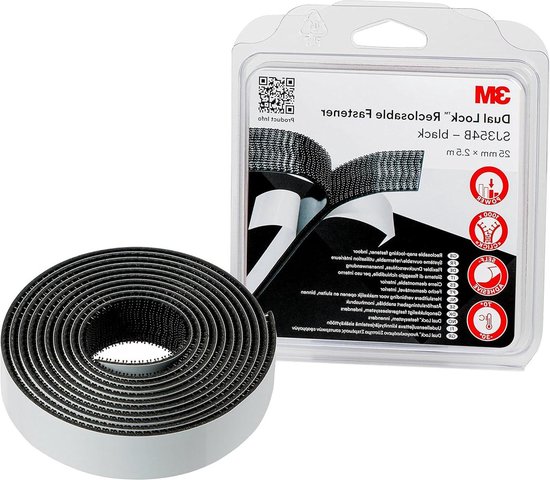 Flexibele Druksluiting Dual Lock 3M - 3 meter x 19 mm x 1.1 mm - Zwart ...