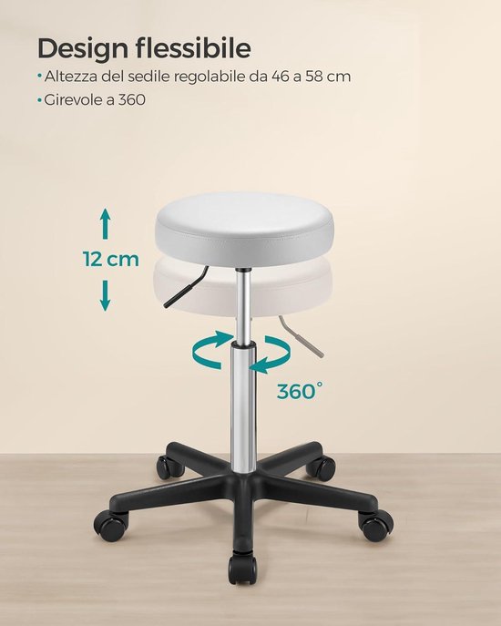 Swivel Stool on Castors with Adjustable Height - White | bol