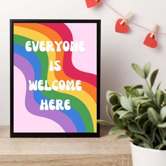 Ingelijste pride poster 'Everyone is welcome here' | A4 formaat zwarte ...
