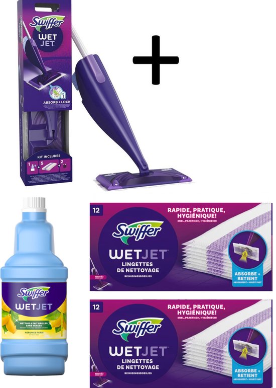 Swiffer WetJet Alles-In-Een Dweilsysteem Navulling- 1,75 L - Reinigingsmiddel en 29... | bol