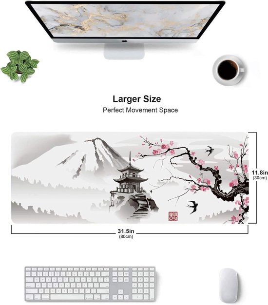 Gaming muismat, zwart en wit Cherry Blossom Extended Large Mouse Mat ...