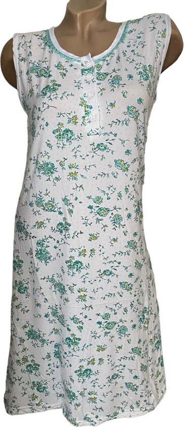 Dames Nachthemd Mouwloos 6537 Bloemenprint L Wit Groen Bol