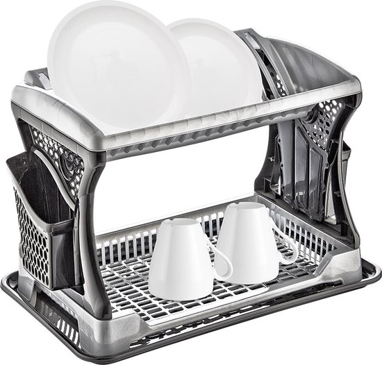 Michelino Afdruiprek met lekbak - grijs - 2 Etages - Afwas druiprek ...