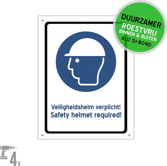 Pictogram/ bord Dibond + boorgaten | "Veiligheidshelm verplicht ...