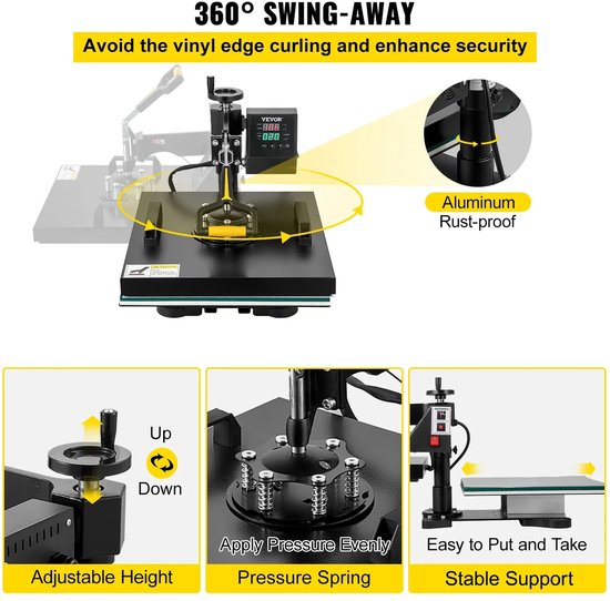 2-in-1 Hittepersmachine - 38x38CM Transferpers - T-Shirt Pers ...