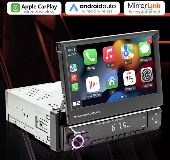 Universele 1DIN Autoradio | 7" Android 13 | Apple CarPlay & Android Auto (Draadloos) |... | bol