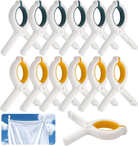 12 Pcs Large Beach Towel Clips Plastic Clothespins for Daily Laundry | bol