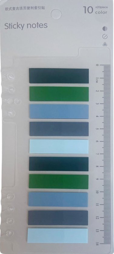 Index tabs - 200 stuks - inclusief liniaal - 10 kleuren - sticky notes ...