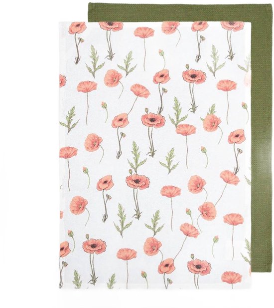Set keukendoeken | WEIDEBLOEMEN | in klaprozen + wafel | 2*45x65cm ...