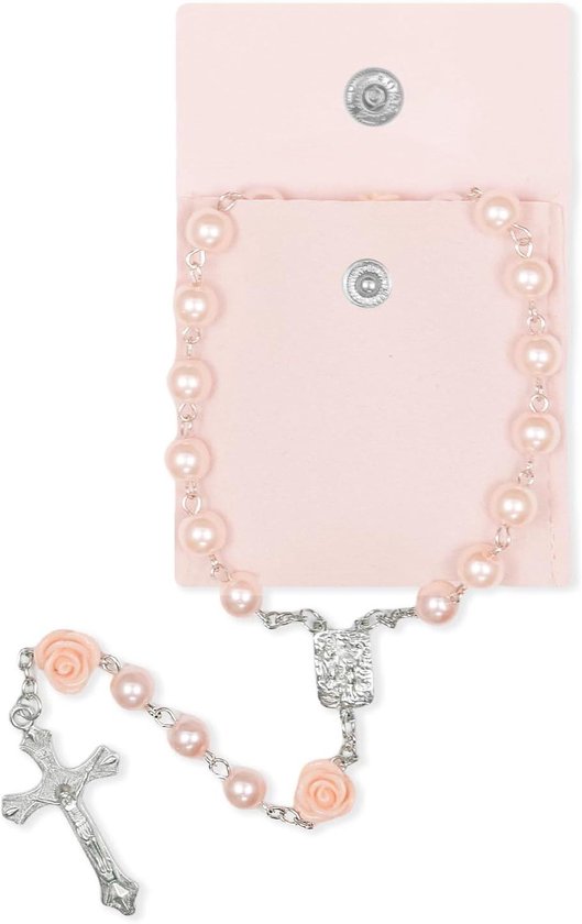 Catholic Rosary Necklace for Communion with Retro Cross Velvet Gift Bag ...